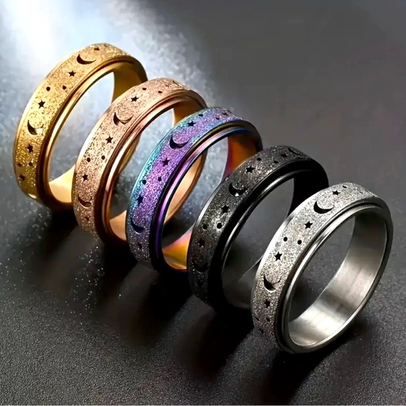 Jewelry | Fidget Unisex Stainless Steel Multicolored Spinner Rings Size 7 2 Size 1 | Poshmark